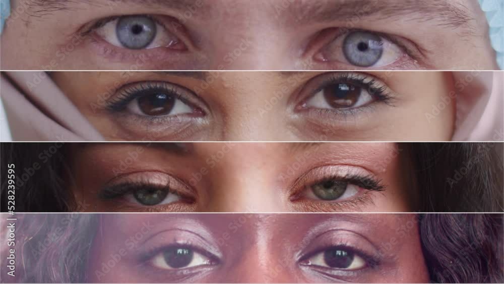 Close up of male and female eyes of mixed-races people of different ...