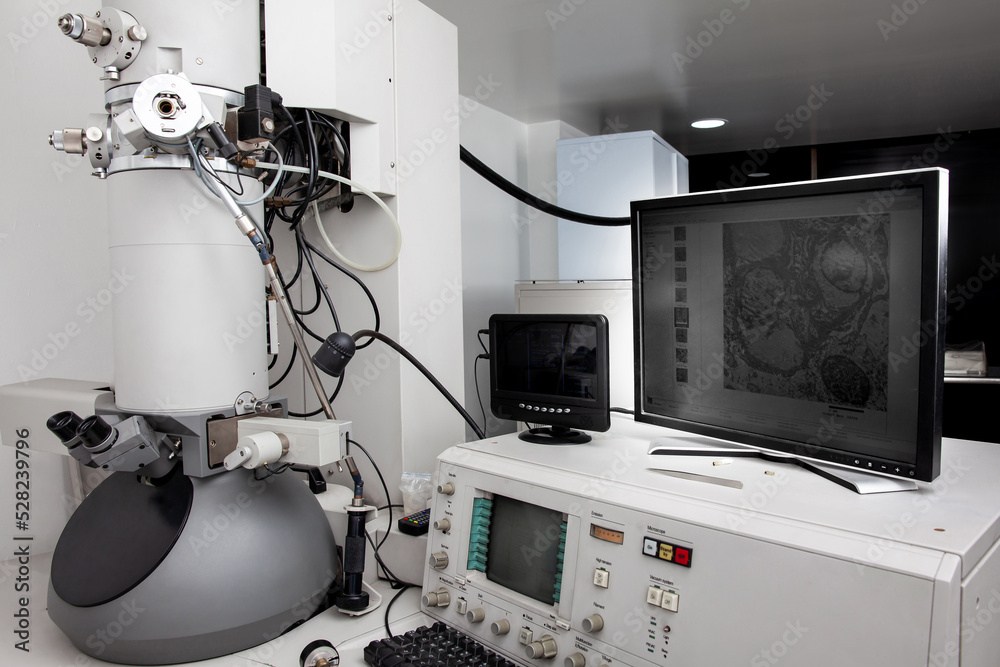 Electron microscope in a scientific laboratory used for diagnosis and ...
