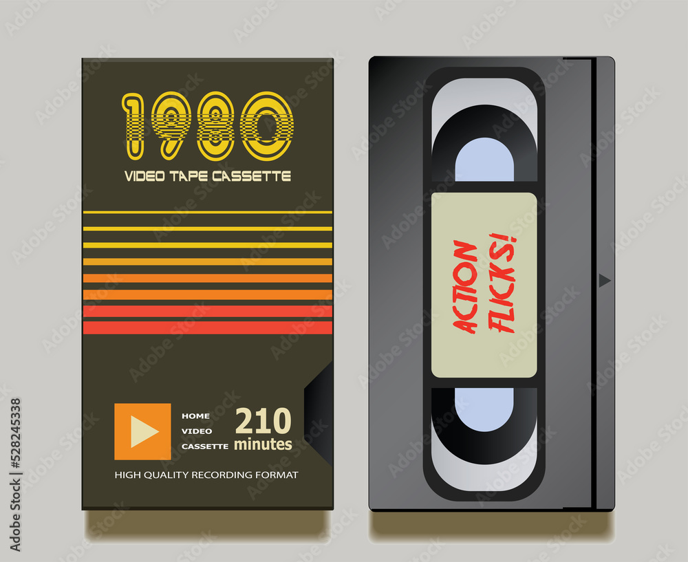 Vintage 1980's vhs cassette and cover, realistic illustration, mock-up ...