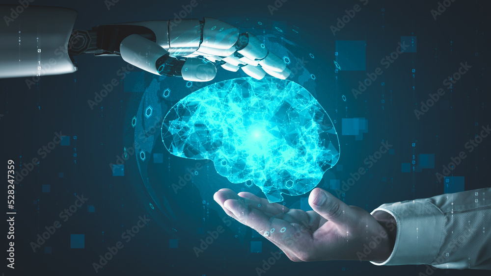 Futuristic robot artificial intelligence enlightening AI technology ...