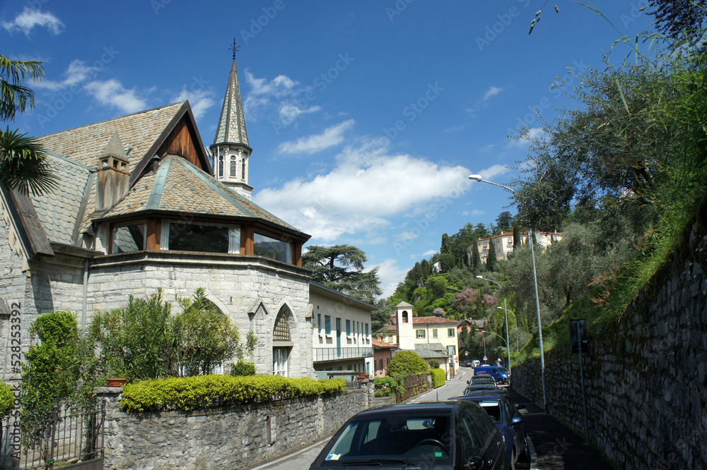 Landscapes of Italy. Beautiful towns in the Alps on the shores of Lake ...