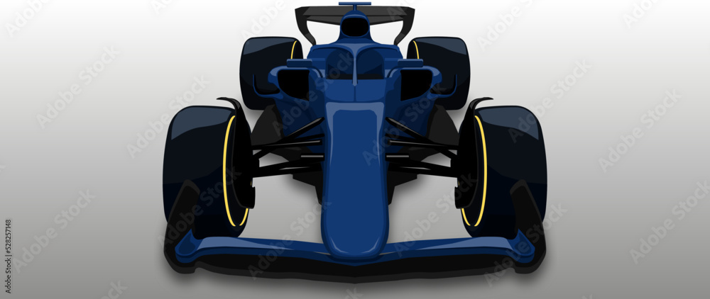F1 racing bolide. blue color. Vector racing car front view. Symmetrical ...