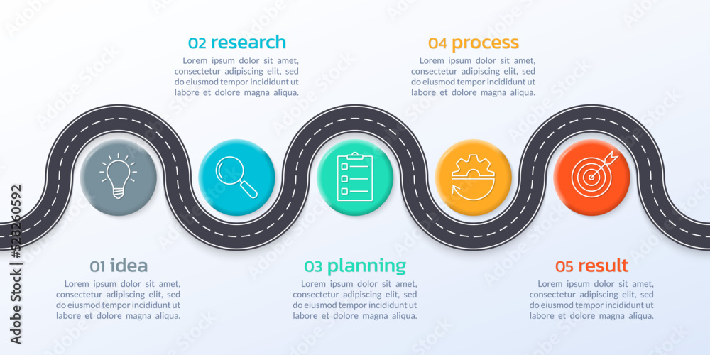 Vetor de 5 step road infograph. Timeline infographic with business ...
