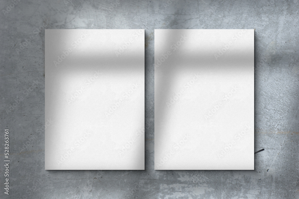 Two empty white vertical rectangle poster or business card mockups with ...