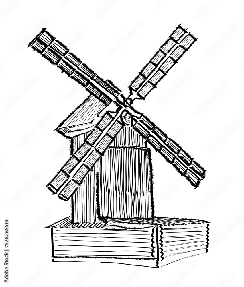 Hand drawn illustration of a mill. Vector sketch style Stock Vector ...