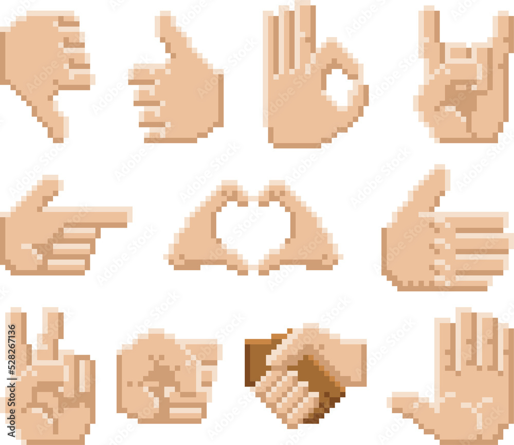 Pixel Art Hand Icons Stock Illustration | Adobe Stock