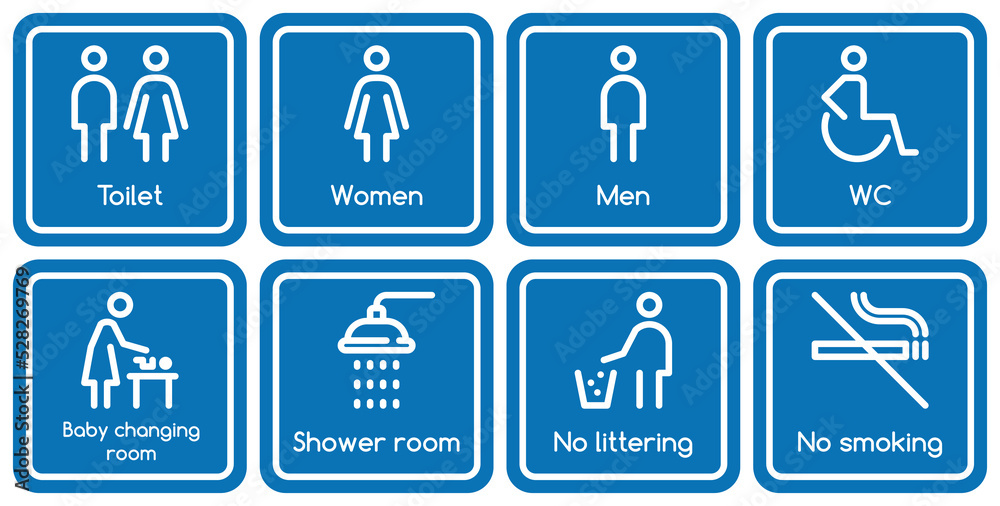 Toilet signage set. WC signs. Man,woman,mother with baby and handicap ...