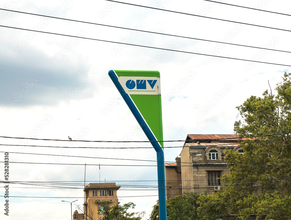 Bucharest, Romania - Aug. 2022: An OMV gas station signal is seen in ...