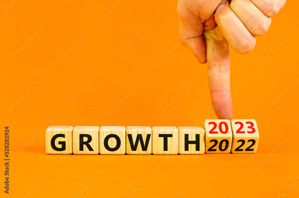 Planning 2023 growth new year symbol. Businessman turns a wooden cube ...
