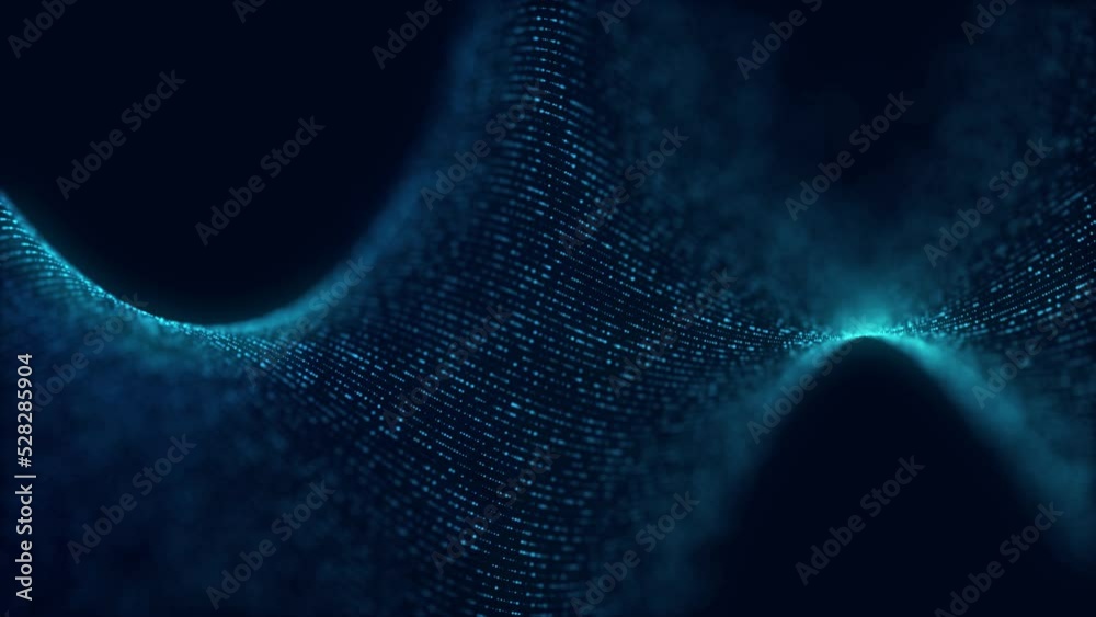 Digital background with moving glowing particles. Futuristic hi-tech ...