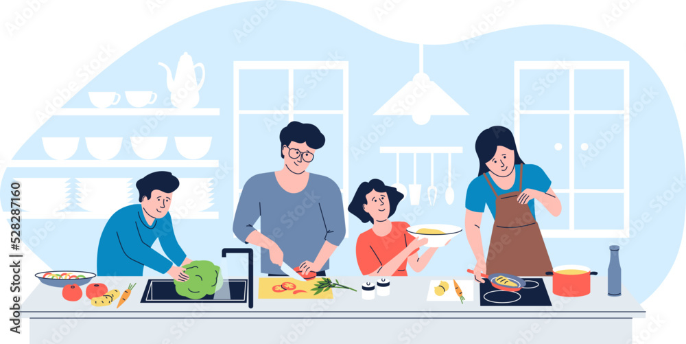 Family Cooking Cartoon