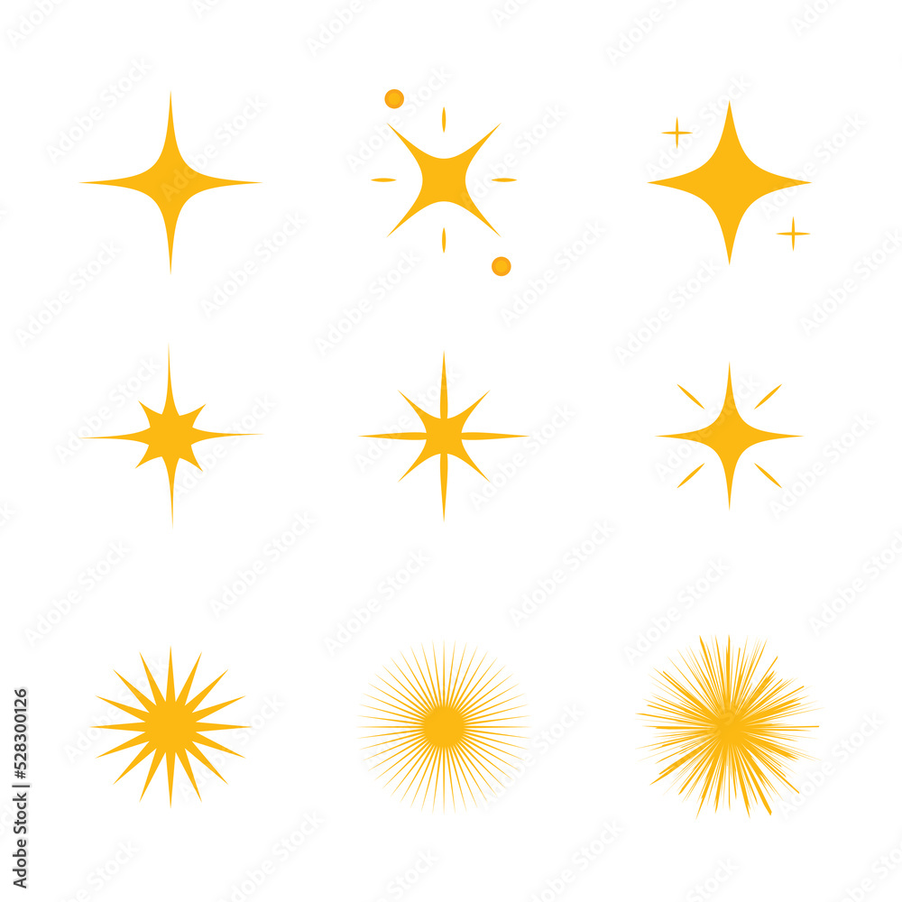 Set of sparking star. Icon and symbol. Starry vector illustration ...