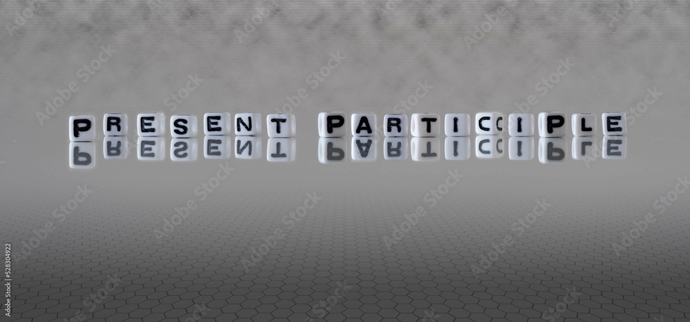 present participle word or concept represented by black and white ...