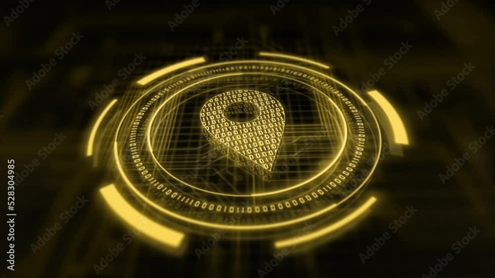 Location icon in hud. Technology pin symbol in digital background. Loop ...