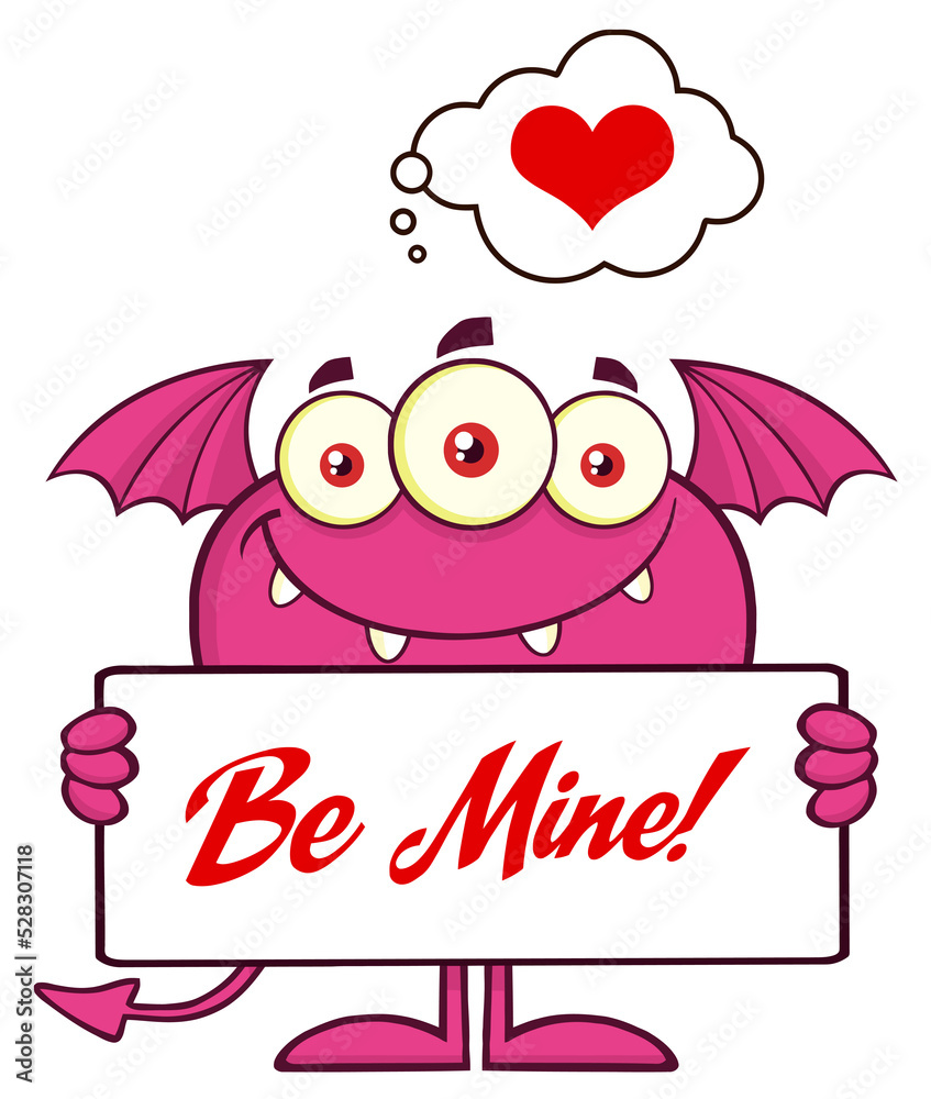 Goofy Pink Monster Cartoon Character Holding A Sign With Text. Hand ...