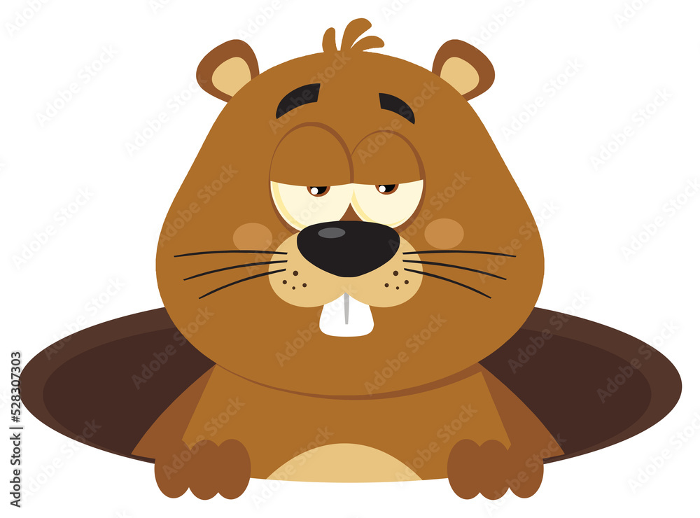 Cute Marmot Cartoon Mascot Character Emerging From A Hole. Hand Drawn ...