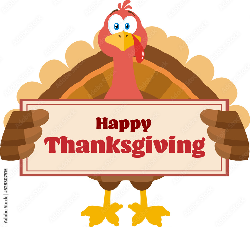 Thanksgiving Turkey Bird Cartoon Mascot Character Holding A Sign. Hand ...