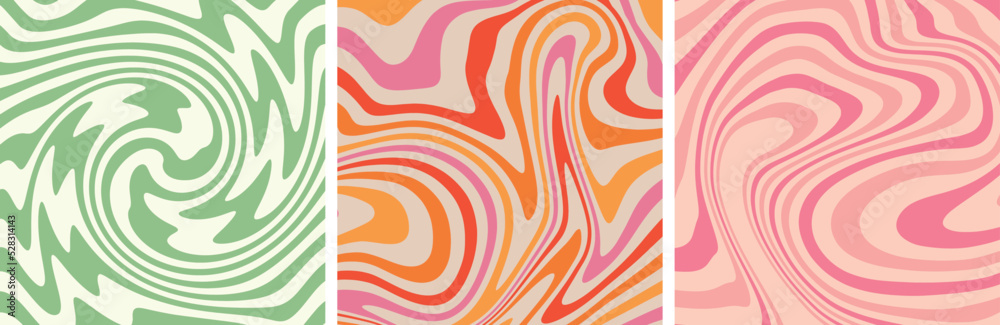 Abstract Swirl Retro 70s Groovy Wavy Background Pattern Vector Set ...