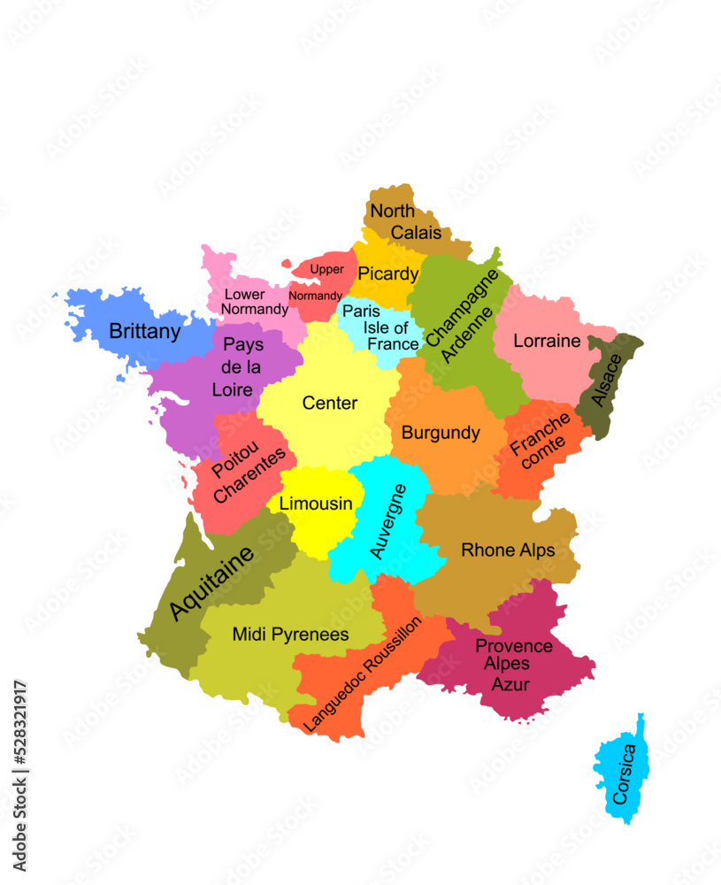 Colorful vector map of France vector silhouette illustration isolated ...