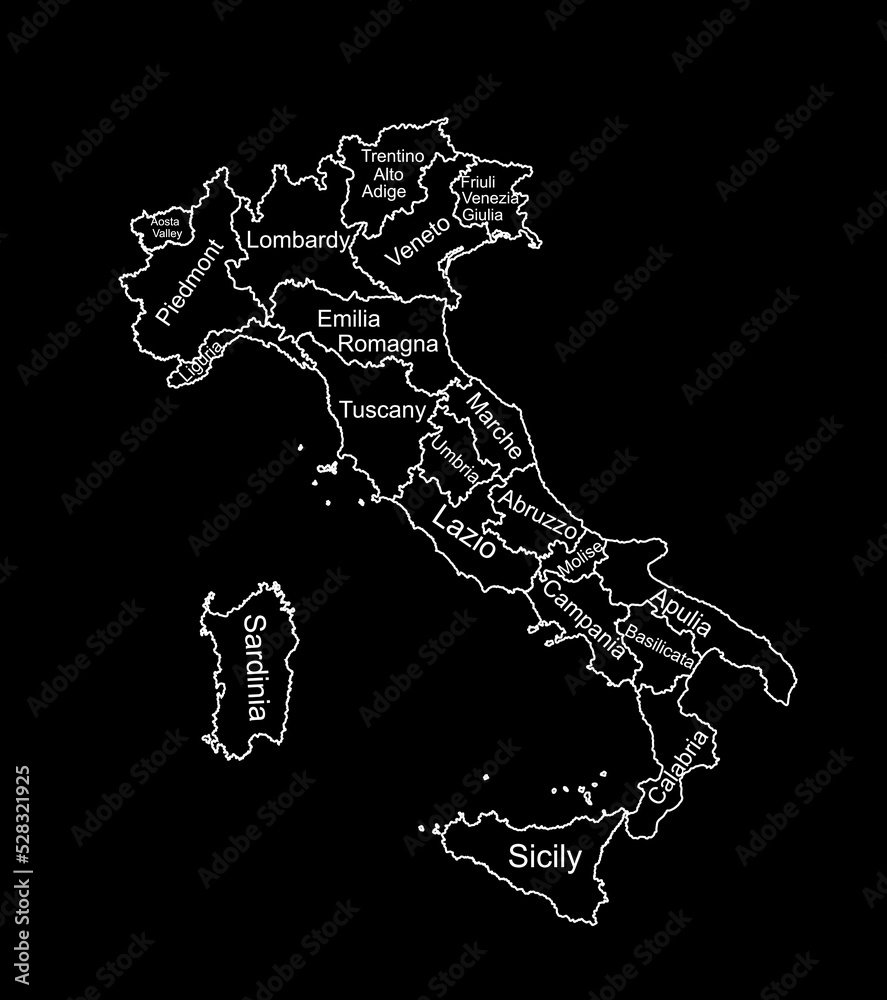 Vector map of Italy line contour silhouette illustration isolated on ...