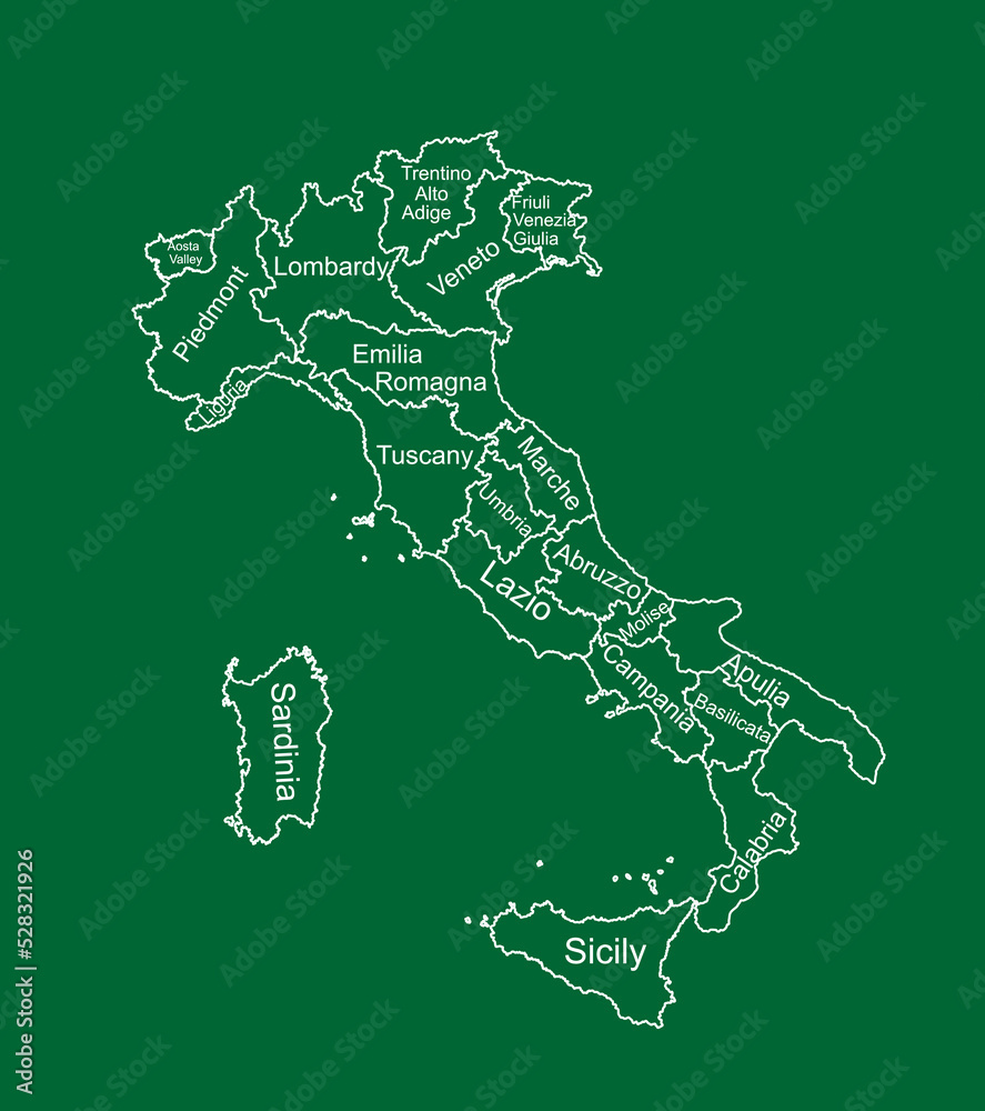 Vector map of Italy line contour silhouette illustration isolated on ...