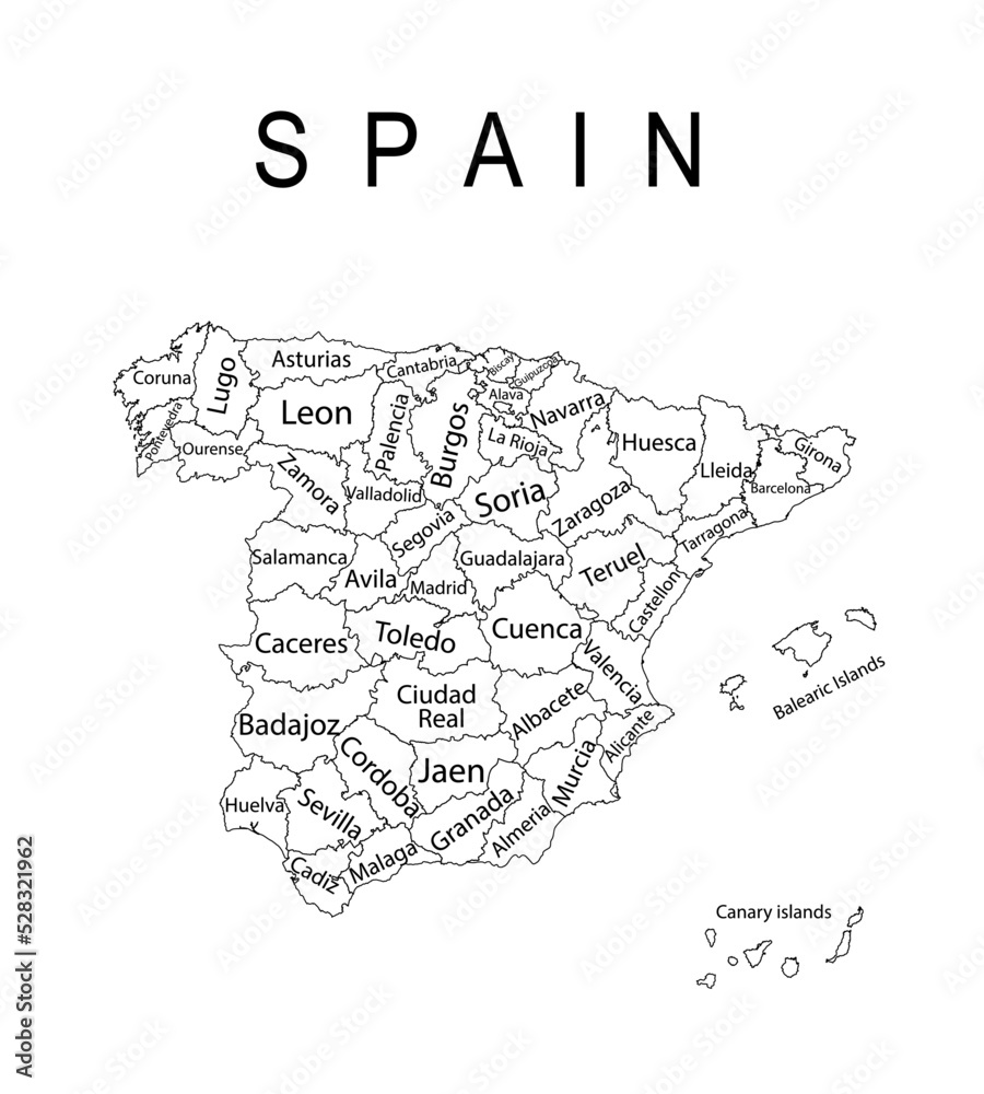 Spain map line contour vector silhouette illustration isolated on white ...
