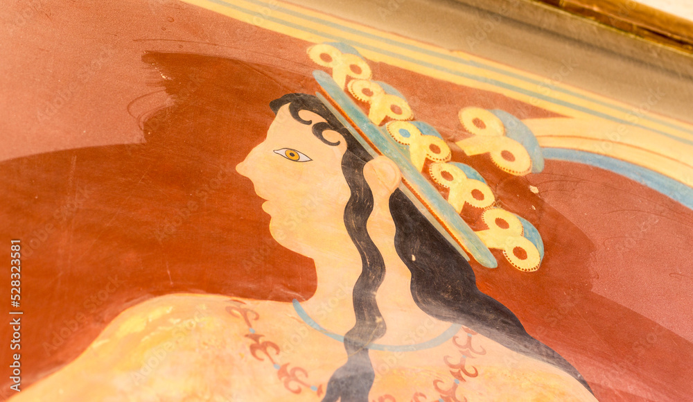 Prince of lilies ancient fresco paint in Knossos palace in Crete, the ...