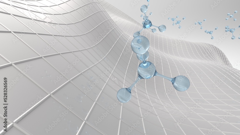 Molecular structure of clear blue atom with clear white mathematical ...