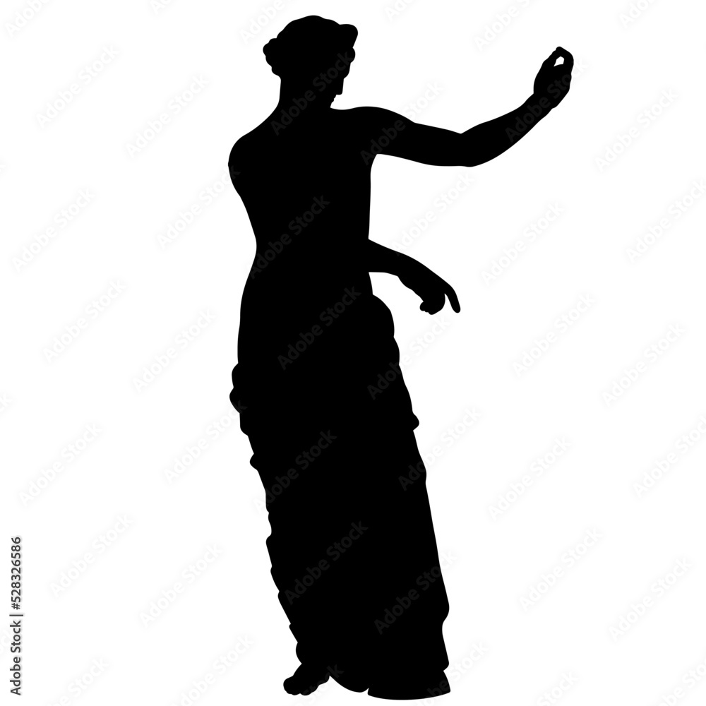 Vector illustration of antique statue of standing woman. Black ...