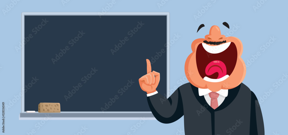 Funny Teacher Explaining Next to the Blackboard Vector Cartoon ...