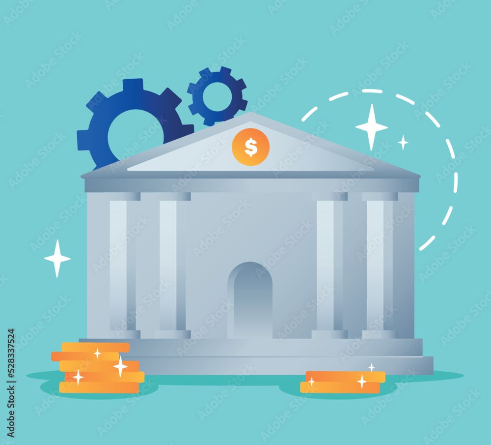 Banking and finances. Bank building, urban architecture. Place for ...