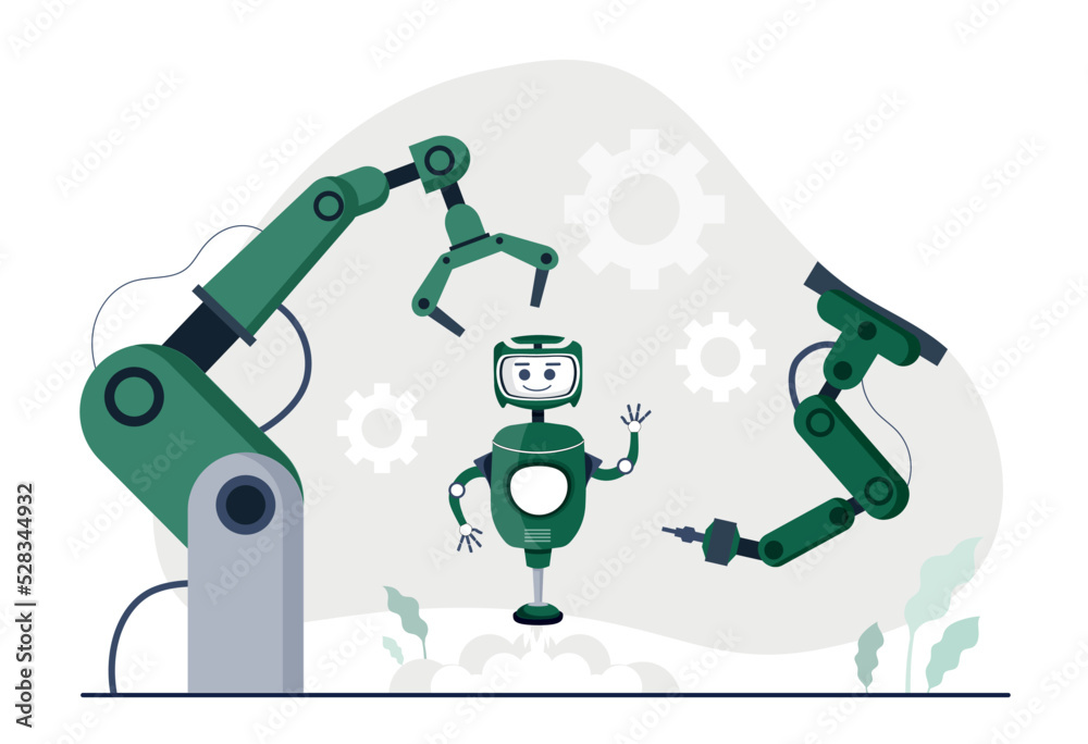 Robot manufacturing concept. Modern technologies and digital world ...
