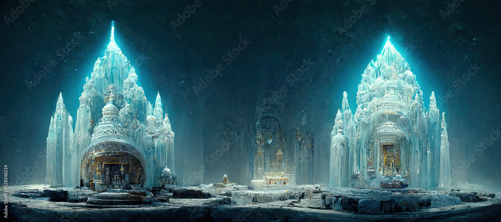 3d illustration rendering of great sacred ice temple with hemispherical ...