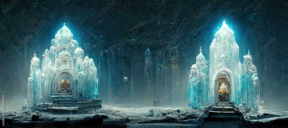 3d illustration rendering of great sacred ice temple with hemispherical ...