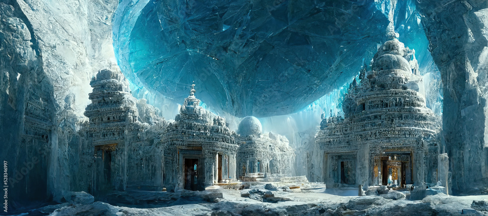 3d illustration rendering of great sacred ice temple with hemispherical ...