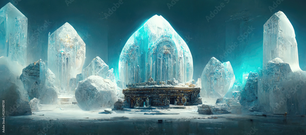 3d illustration rendering of great sacred ice temple with hemispherical ...