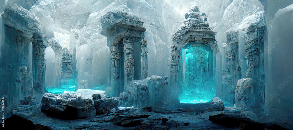 3d illustration rendering of great sacred ice temple with hemispherical ...