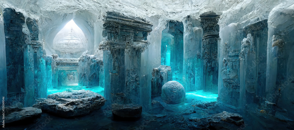 3d illustration rendering of great sacred ice temple with hemispherical ...