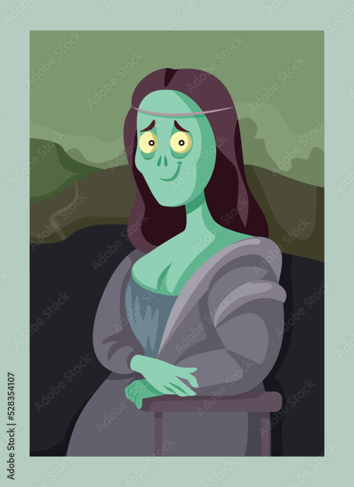 Funny Zombie Mona Lisa Smiling Vector Cartoon Illustration. Monster ...