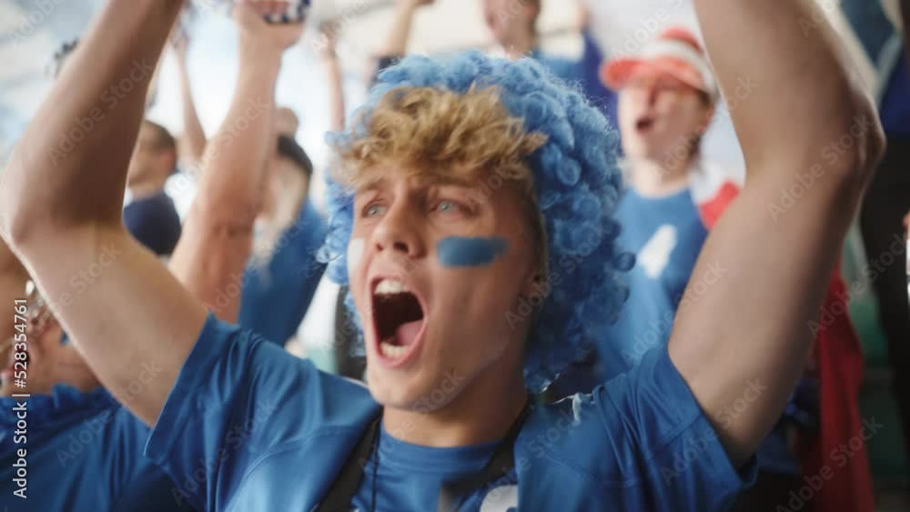Sport Stadium Big Event: Handsome Caucasian Drummer, Man Cheering ...