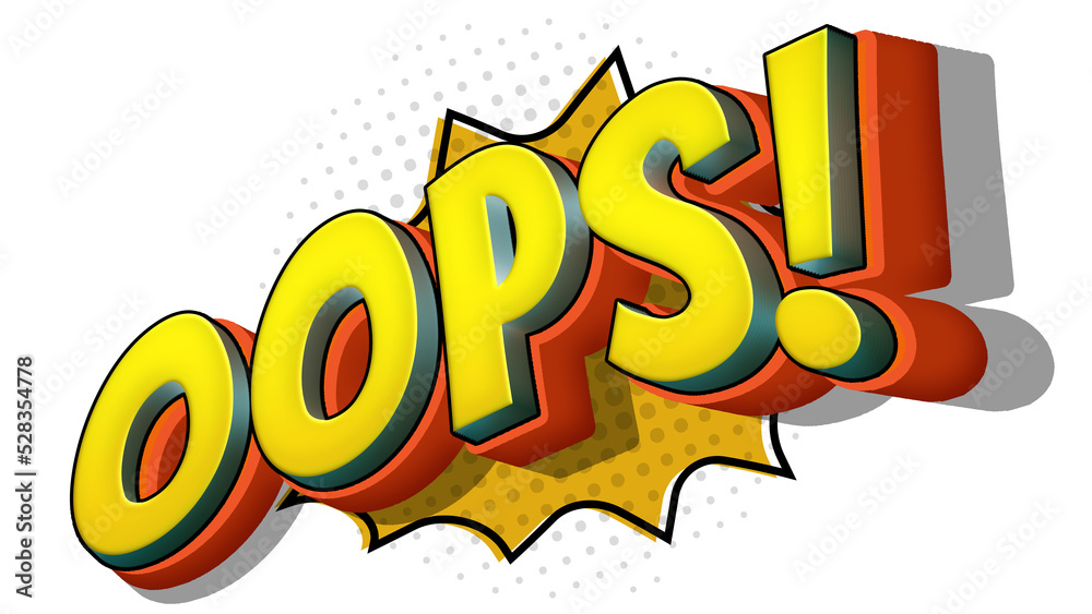 opps! cartoon comic 3d text speech bubble with yellow explosion and ...