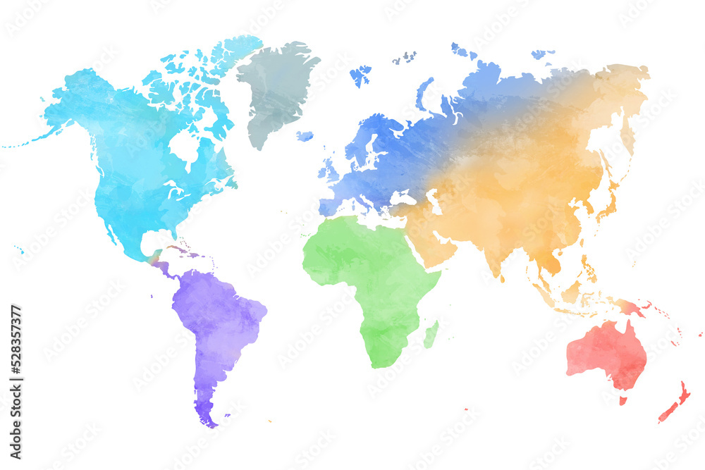 Colorful watercolor world map on transparent background. Stock ...