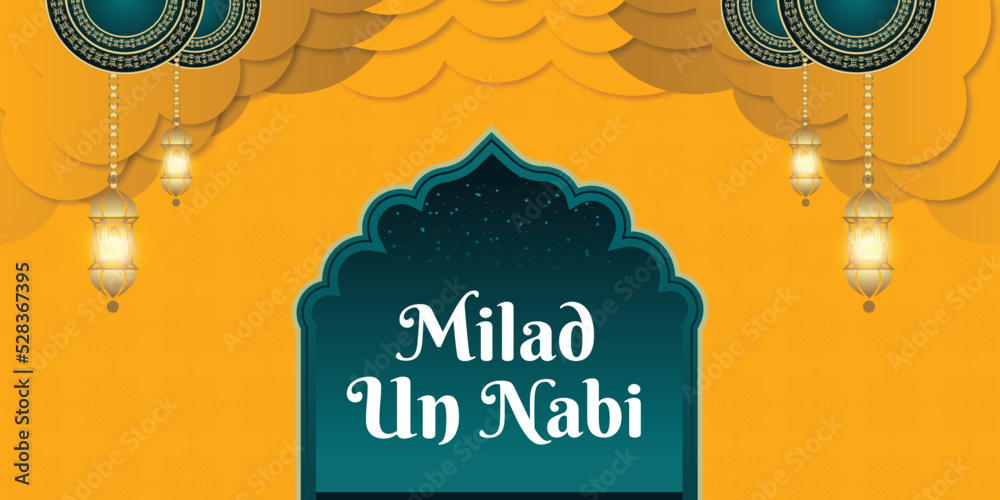 Happy Milad un nabi yellow and dark sky blue color background with ...
