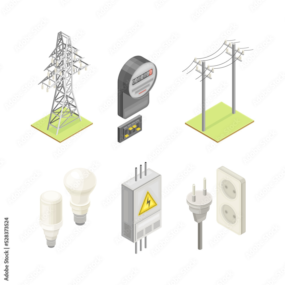 Electric Power Objects with Switchboard Cabinet, Plug and Socket ...
