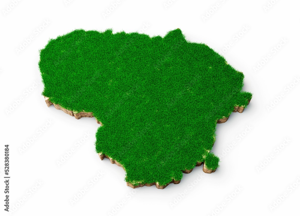 3D illustration of the Lithuania Map with soil land geology cross ...