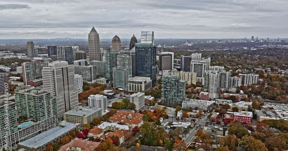Atlanta Aerial v754 establishing shot drone flyover and around midtown ...