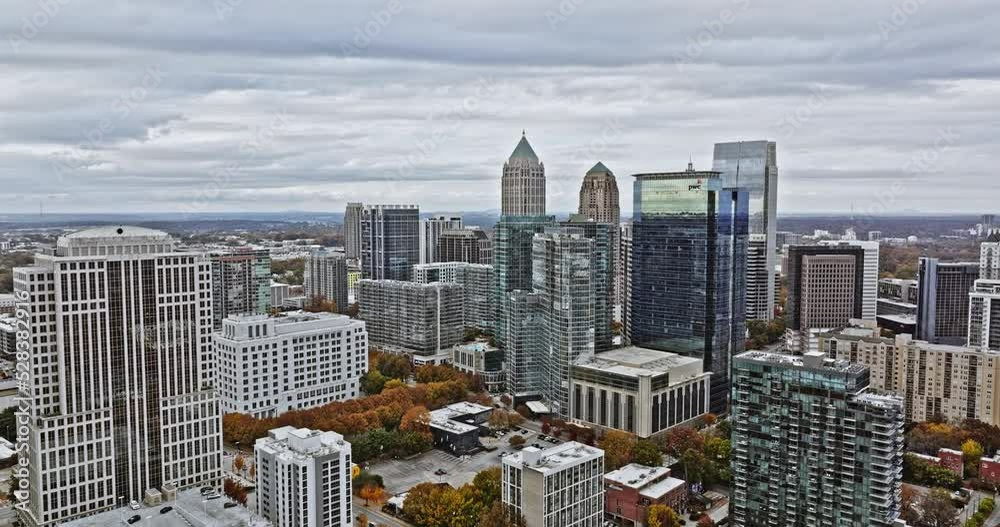 Atlanta Aerial v751 low level flyover high rise buildings in midtown ...