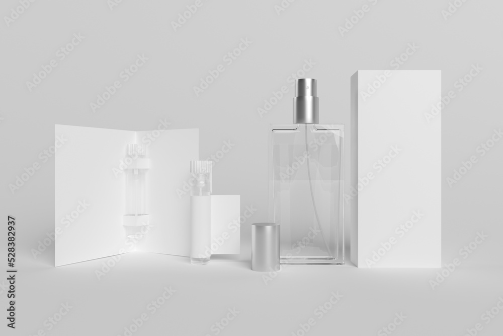 3d render set for demonstrating the design of perfume mockup tester on ...