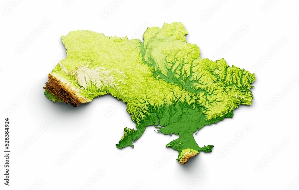 3d illustration of Ukraine Map soil land geology cross section with ...