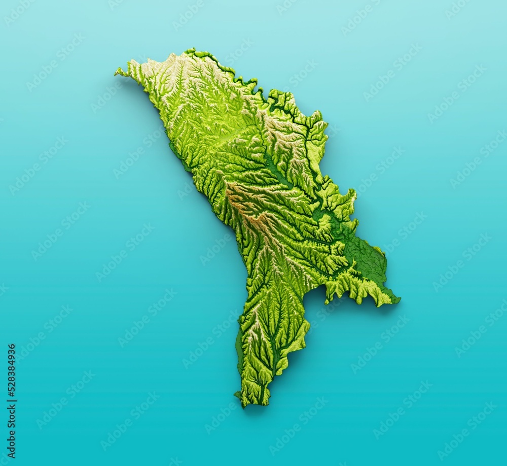 3d illustration of Moldova Map Shaded relief Color Height map isolated ...